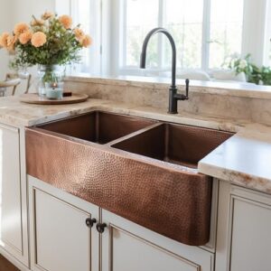 sinkology lange copper 32" double bowl undermount farmhouse apron kitchen sink