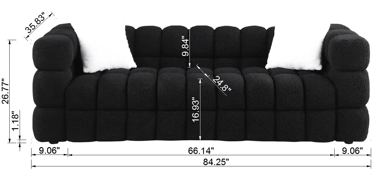 Olodumare 84.3" Modern Cloud Couch with Extra Deep Seats,3 Seater Sofa,Cream Boucle Couch with 2 Pillows Decor Furniture,Marshmallow Tufted Couches for Living Room,Office.Black