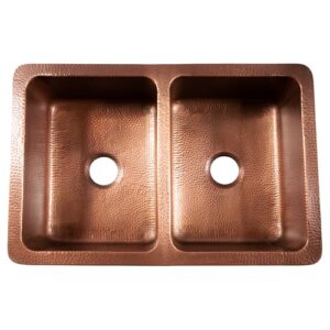 Sinkology Adams Copper 33" Double Bowl Farmhouse Apron Front Undermount Kitchen Sink