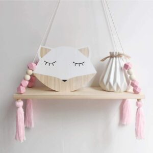 Floating Shelf, Wall Shelf Child Decorative Shelf Hanging with Rope and Wooden Board Princess Bedroom Wall Mounted Shelf for Bathroom Decor, Bedroom, Living Room and Plants (Pink)