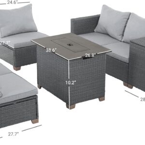 Grand patio 5-Piece Outdoor Sectional Sofa Sets, All-Weather Wicker Patio Furniture Sets with Fire Pit Table and Outdoor Storage Box for Backyard Garden Poolside(Greige)