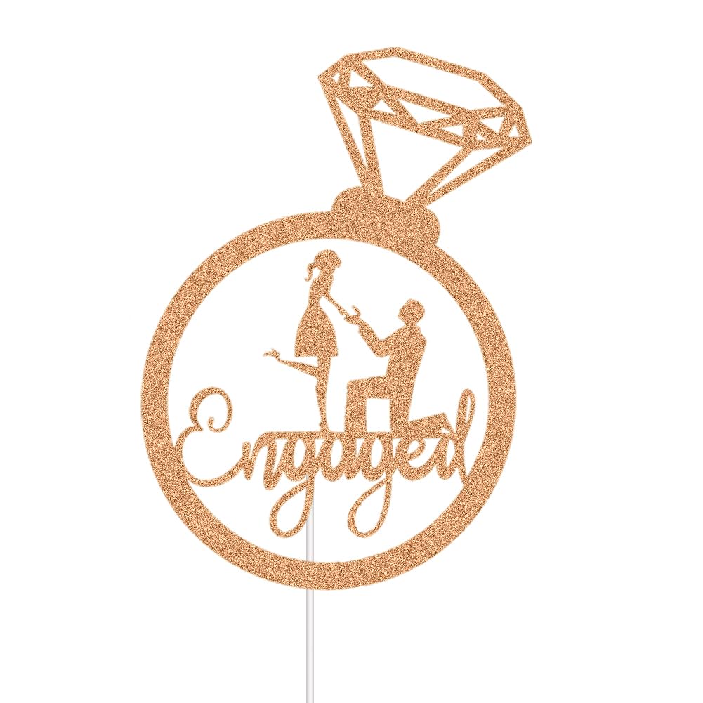 Engaged Cake Topper Proposal Party Decor Diamond Ring Bride and Groom Engagement Party Decorations Rose Gold Glitter