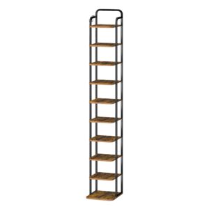 Hzuaneri Vertical Shoe Rack, Shoe Shelves, Wood Shoe Organizer for Closet, Entryway, Shoe Tower for Small Spaces, Free Standing, Adjustable, with 2 Hooks, 10 Tier Rustic Brown SR11201B