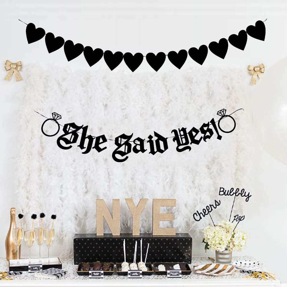 She Said Yes Banner-Bachelorette Party Banner,Gothic Old English Wedding, Engagement, Bridal Shower Party Decorations Banner