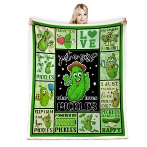 TRIKPTEY Pickle Blanket, Pickles Gifts for Kids, Pickle Blanket for Pickles Lover, Just A Girl Who Loves Pickles Throw Blankets, Funny Pickle Gifts Blanket for for Living Room Bed Sofa Couch 60”x50”