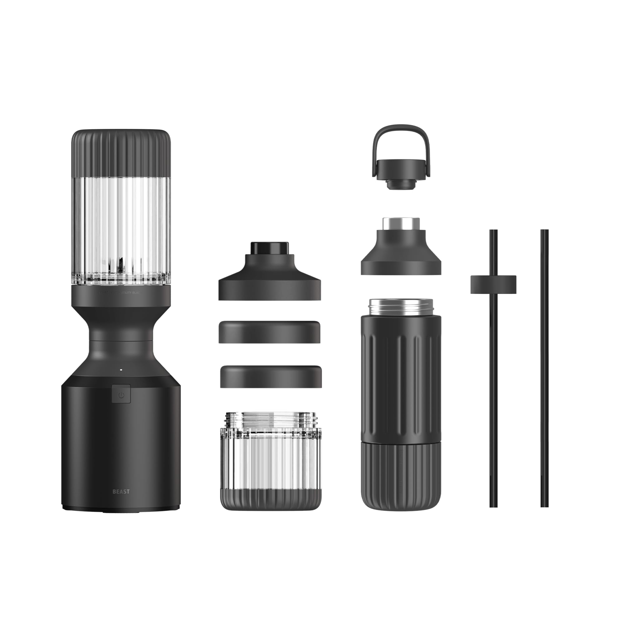 Beast Blender Tonal | Kitchen Countertop Design | Blend Smoothies and Shakes, Dressings, Sauces, Dips | Stainless Steel Bottle | Straw Cap and Straws Included | 1000W (Carbon Black)