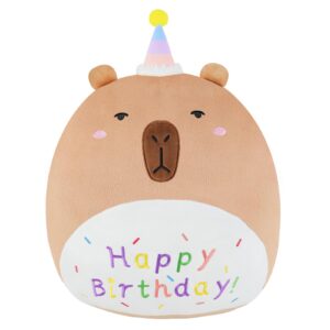 happy birthday plush pillow, fun birthday plush 10 inches, soft creative animal plush decoration, suitable as a surprise birthday gift for boys and girls (happy birthday dolphin, small)