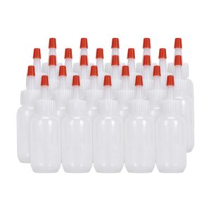 plastic boston round squeeze bottles, 1oz/30ml dropper bottle with yorker red tip caps, 25 pack squirt bottles for liquids, for crafting & paints, condiment bottles for sauces, dressing, oil, honey