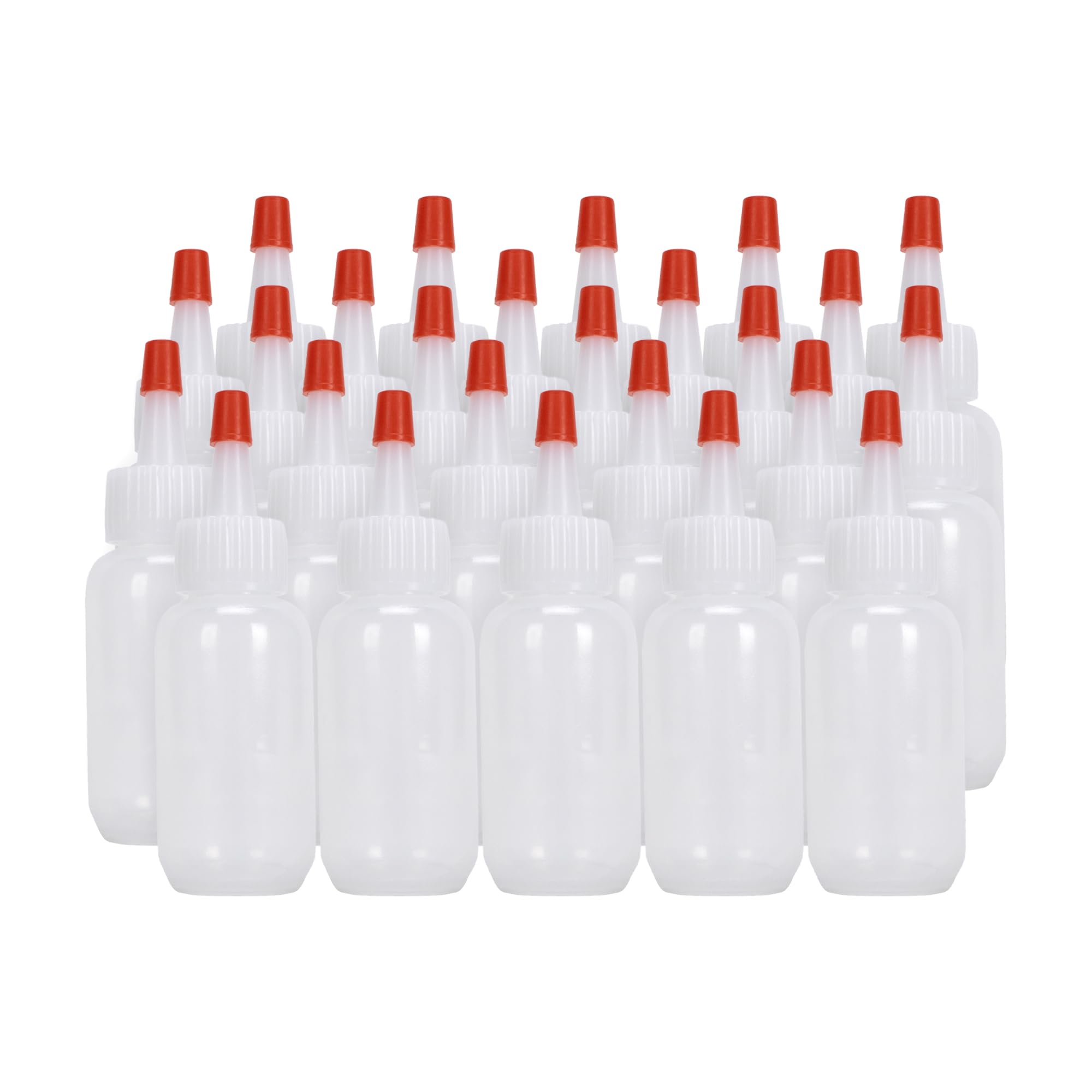 Plastic Boston Round Squeeze Bottles, 1oz/30mL Dropper Bottle with Yorker Red Tip Caps, 25 Pack Squirt Bottles for Liquids, for Crafting & Paints, Condiment Bottles for Sauces, Dressing, Oil, Honey