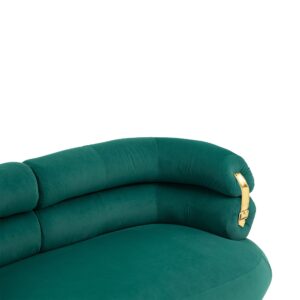 Velvet Small Loveseat Sofa, Upholstered Mini Couch with Curved Backrest, Modern 2-Seat Sofa with Gold Metal Legs, Comfy Love Seat for Living Room, Bedroom, Dorm, and Apart（Green）