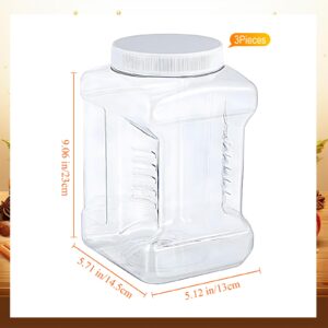 Ziliny 3 Pcs 1 Gallon Clear Plastic Jar with Lid Wide Mouth Square Screw Top Food Storage Containers, PET Plastic Empty Grip Jar Canisters for Candy Cookies Kitchen Food Safe(White Lid)