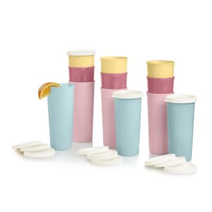 tupperware tumbler set - 24 count - dishwasher safe & bpa free (12 tumblers + 12 lids, 16 fl oz each)