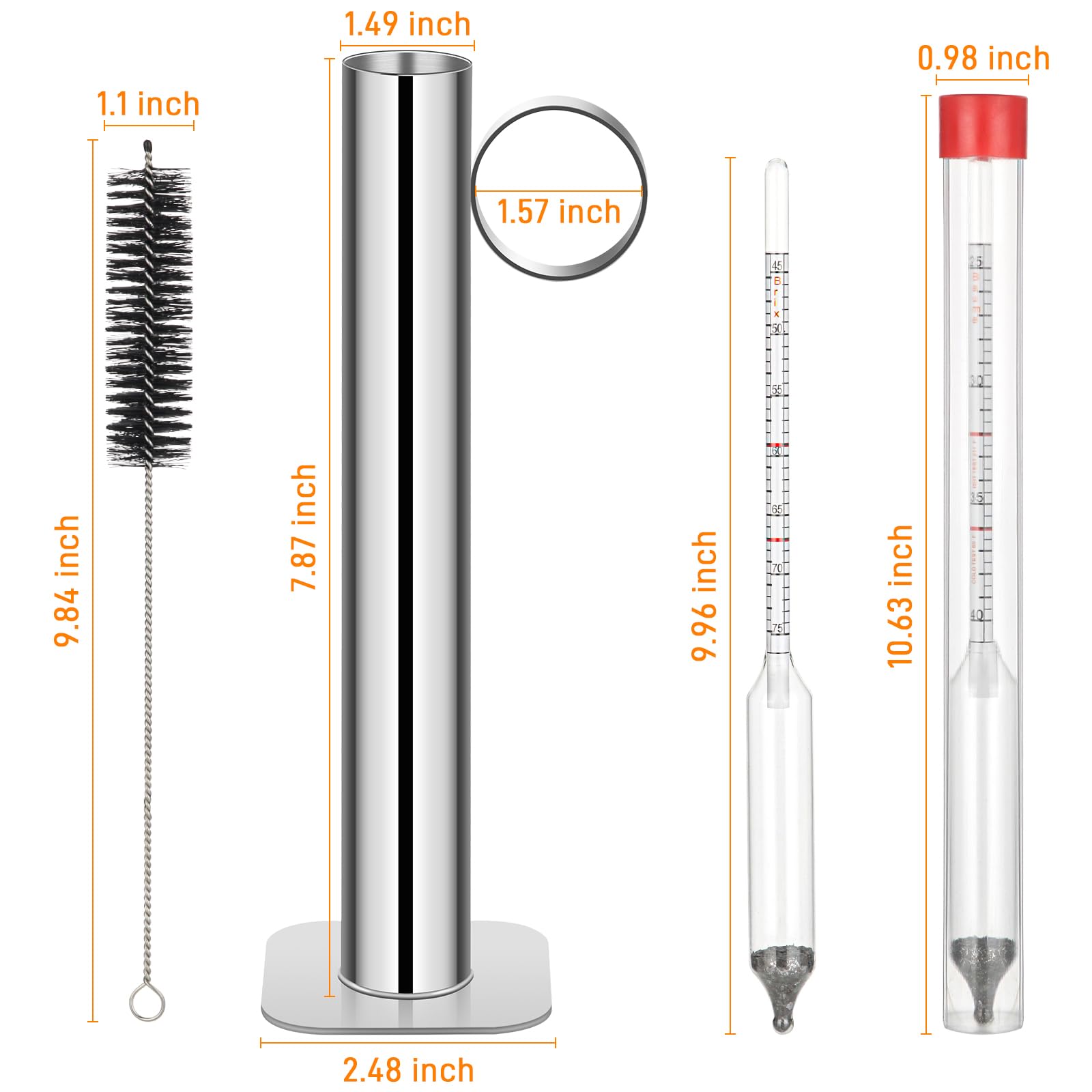 EIHFHIE Maple Syrup Hydrometer Test Cup Kit, High Accuracy Hydrometer Maple Syrup Density Kit, Baume and Brix Scale Easy to Read, Stainless Steel Test Cup with Cleaning Brush