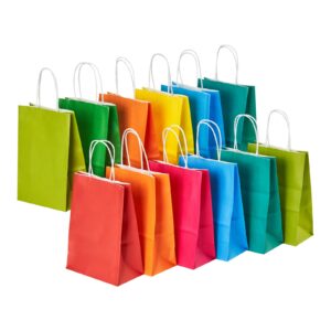 racetop 32 pack small paper gift bags with handles, 5.8"×3.2"×8.25" kraft paper party favor bags bulk for kids birthday, baby shower, crafts, wedding, party supplies (8 colors)