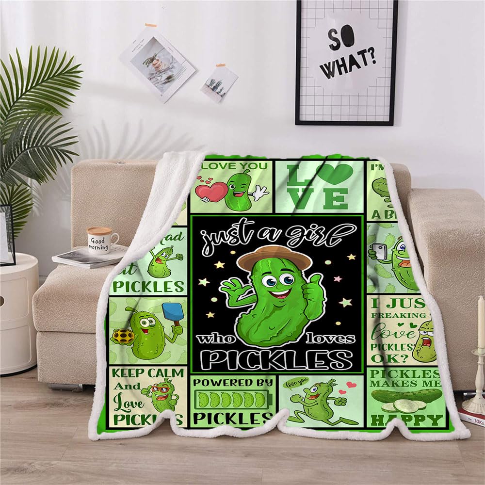 TRIKPTEY Pickle Blanket, Pickles Gifts for Kids, Pickle Blanket for Pickles Lover, Just A Girl Who Loves Pickles Throw Blankets, Funny Pickle Gifts Blanket for for Living Room Bed Sofa Couch 60”x50”