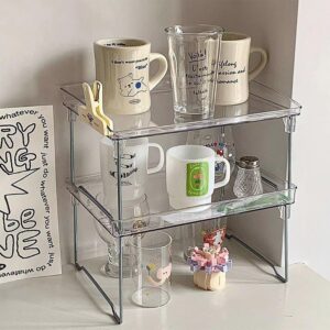 BFLCTTBD 2pcs Clear Acrylic Foldable Shelves Cabinet Storage Organizer Shelf Rack Countertop Stackable Shelve for Kitchen Bathroom