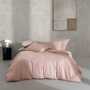 calvin klein - queen duvet cover set, organic cotton sateen bedding, luxuriously soft home decor, gots certified (organic earth clay pink, queen)