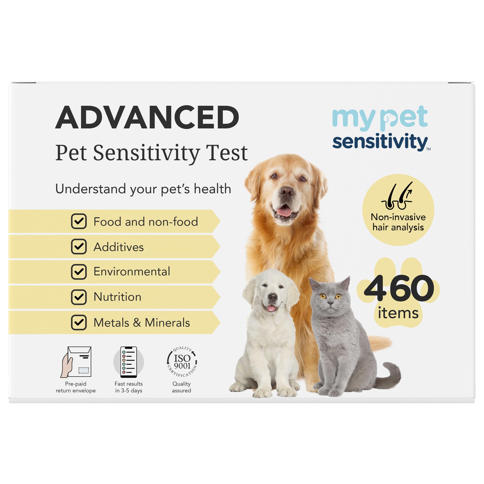 My Pet Sensitivity Advanced Test - at-Home Pet Test | 460 Items | Quick Results | Non-Invasive Hair Collection | Comprehensive Food, Environment, Nutrient & Mineral Analysis | All Breeds & Ages