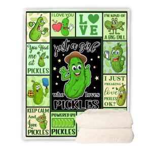 TRIKPTEY Pickle Blanket, Pickles Gifts for Kids, Pickle Blanket for Pickles Lover, Just A Girl Who Loves Pickles Throw Blankets, Funny Pickle Gifts Blanket for for Living Room Bed Sofa Couch 60”x50”