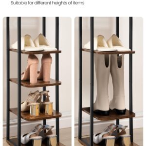 Hzuaneri Vertical Shoe Rack, Shoe Shelves, Wood Shoe Organizer for Closet, Entryway, Shoe Tower for Small Spaces, Free Standing, Adjustable, with 2 Hooks, 10 Tier Rustic Brown SR11201B