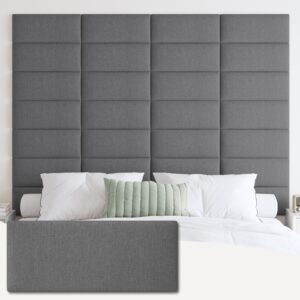 ifnow upholstered wall mounted headboard, 3d soundproof wall panels peel and stick headboard for queen size, reusable and removable tufted bed headboard in dark grey(9 panels, 10" x 24")