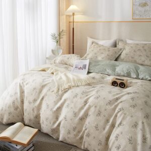 LifeTB 4 PCS Chic Boho Floral Duvet Cover Set【1 Twin Duvet Cover + 2 Standard Pillowcases + 1 Twin Fitted Sheet】