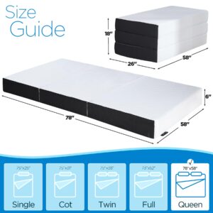 Roxzo Folding Mattress Queen Size,6 inch Tri-fold Memory Foam Mattress Topper with Washable Cover, Non-Slip Bottom Mattress Guest Bed Queen Size, 78" x 58" x 6"