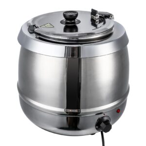 riedhoff commercial soup warmer, 10.5qt soup kettle with hinged lid and detachable stainless steel insert pot, suitable for family gatherings, parties, restaurants, and buffets, sliver