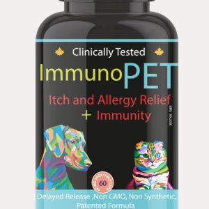 ImmunoPet - Itchy Skin Relief for Dogs and Cats - Hot Spot Relief - Pet Allergy Support -Cat and Dog Skin and Coat Supplement - Pet Immunity Support - 60 Caps