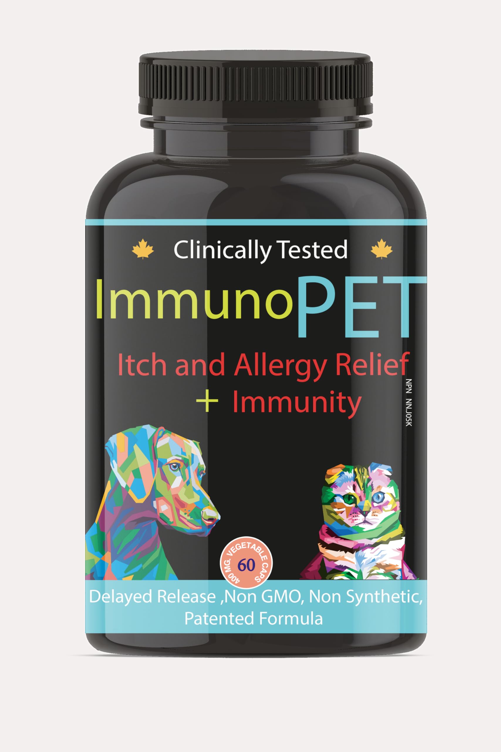 ImmunoPet - Itchy Skin Relief for Dogs and Cats - Hot Spot Relief - Pet Allergy Support -Cat and Dog Skin and Coat Supplement - Pet Immunity Support - 60 Caps