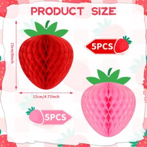 10 Pcs Strawberry Honeycomb Balls Strawberry Birthday Party Decorations Fruit Theme Table Centerpieces Tissue Paper Honeycomb Hanging Decors Strawberry Party Supplies for Baby Shower