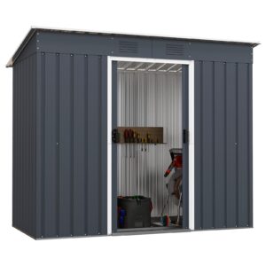 goplus outdoor storage shed with floor foundation, 3.2 ft x 6.7 ft weather-resistant metal tool shed w/air vents & lockable door, garden sheds & outdoor storage for outside backyard, patio, lawn