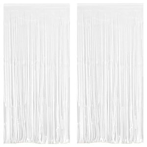 white foil fringe curtain 3.3×8.3ft 2 packs, metallic tinsel curtains party streamers for birthday graduation baby shower decoration (2pcs,3.3ft×8.3ft, white)