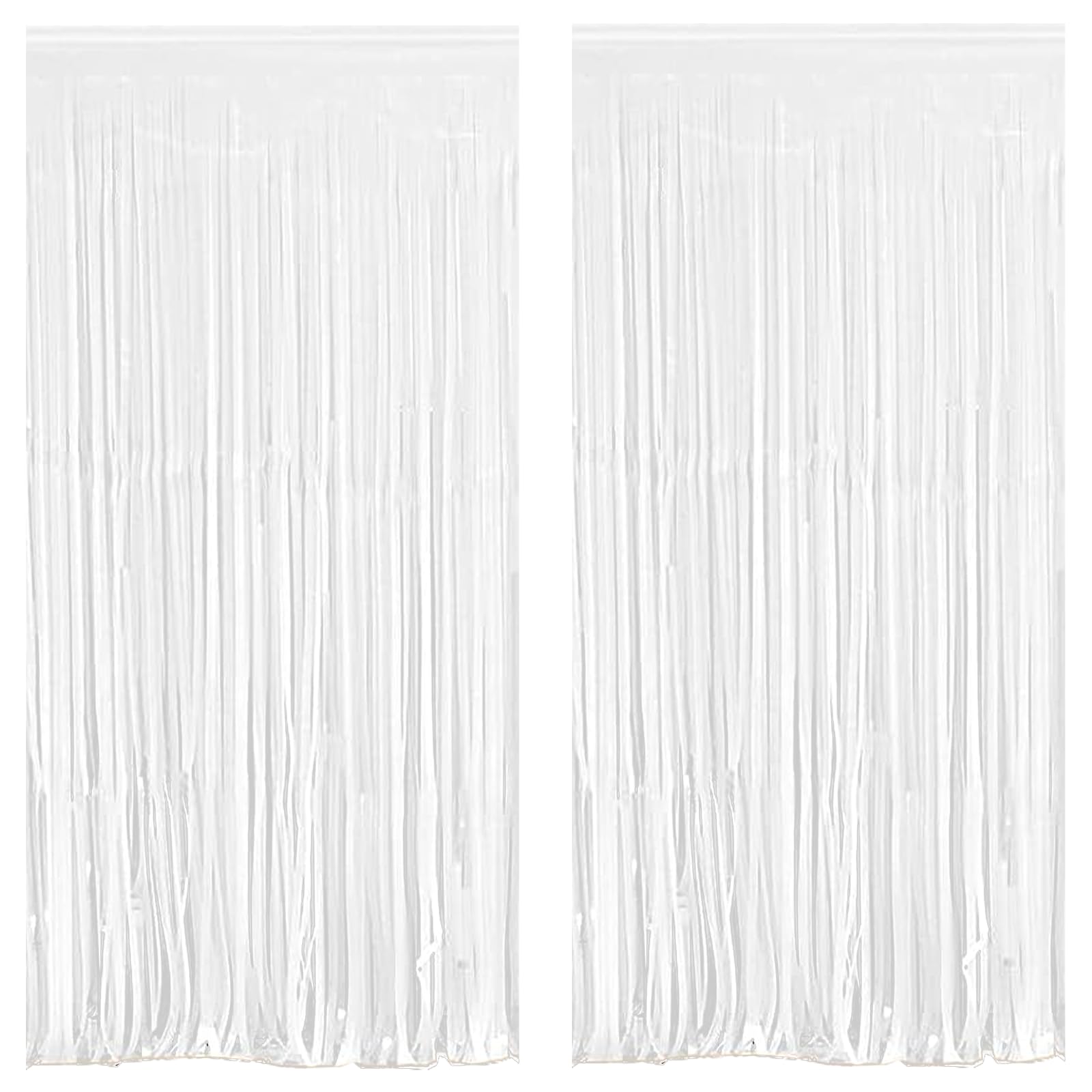 White Foil Fringe Curtain 3.3×8.3FT 2 Packs, Metallic Tinsel Curtains Party Streamers for Birthday Graduation Baby Shower Decoration (2pcs,3.3FT×8.3FT, White)