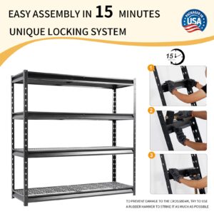 Shuntong The Atlas 72" W Heavy Duty Garage Shelving Load 8000 Lbs, 4 Tier Metal Storage Shelves, Adjustable Industrial Steel Rack for Warehouse Basement Shop, 72" W x 24" D x 72" H, Black