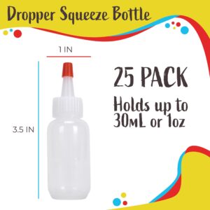 Plastic Boston Round Squeeze Bottles, 1oz/30mL Dropper Bottle with Yorker Red Tip Caps, 25 Pack Squirt Bottles for Liquids, for Crafting & Paints, Condiment Bottles for Sauces, Dressing, Oil, Honey