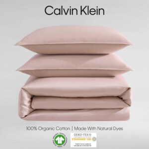 Calvin Klein - Queen Duvet Cover Set, Organic Cotton Sateen Bedding, Luxuriously Soft Home Decor, GOTS Certified (Organic Earth Clay Pink, Queen)