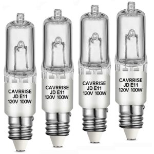 4-pack jde11 bulb, 120v 100w halogen candelabra bulbs, t4 mini base jd e11 bulb, dimmable 2700k warm white, high output, for chandeliers, ceiling fans, table lamps, and more（replacement e11 led bulb）