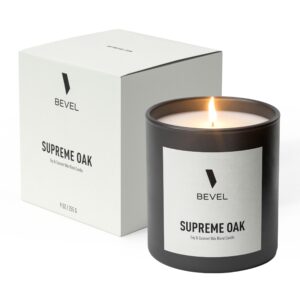 bevel supreme oak candle, soy and coconut wax blend, luxury scented candle for home, elevate your ambiance, 60 hour burn time, 9oz