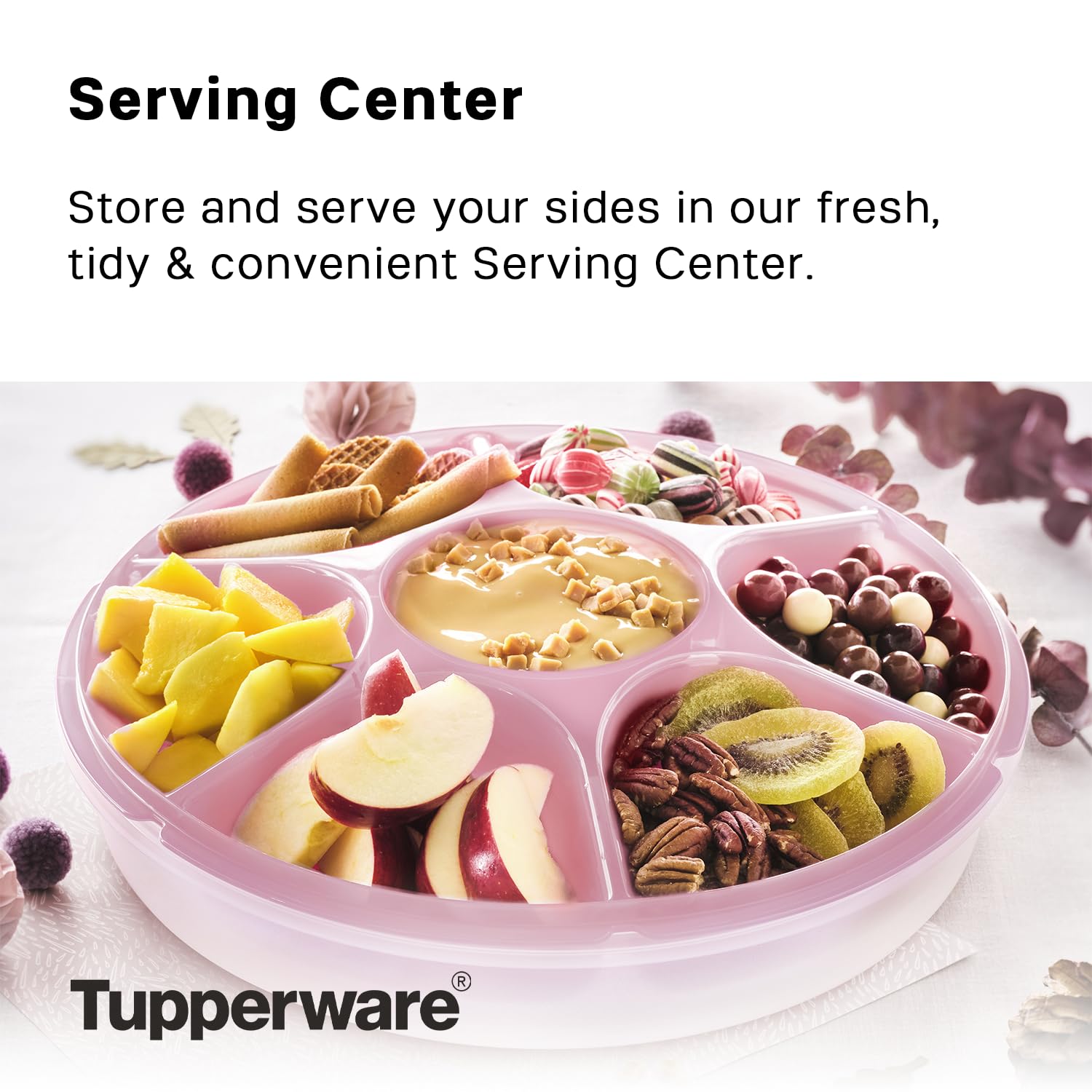 Tupperware Serving Center Set - 6 Compartment Serving Tray and Party Platter - Food Storage Container and Lid - Dishwasher Safe & BPA Free