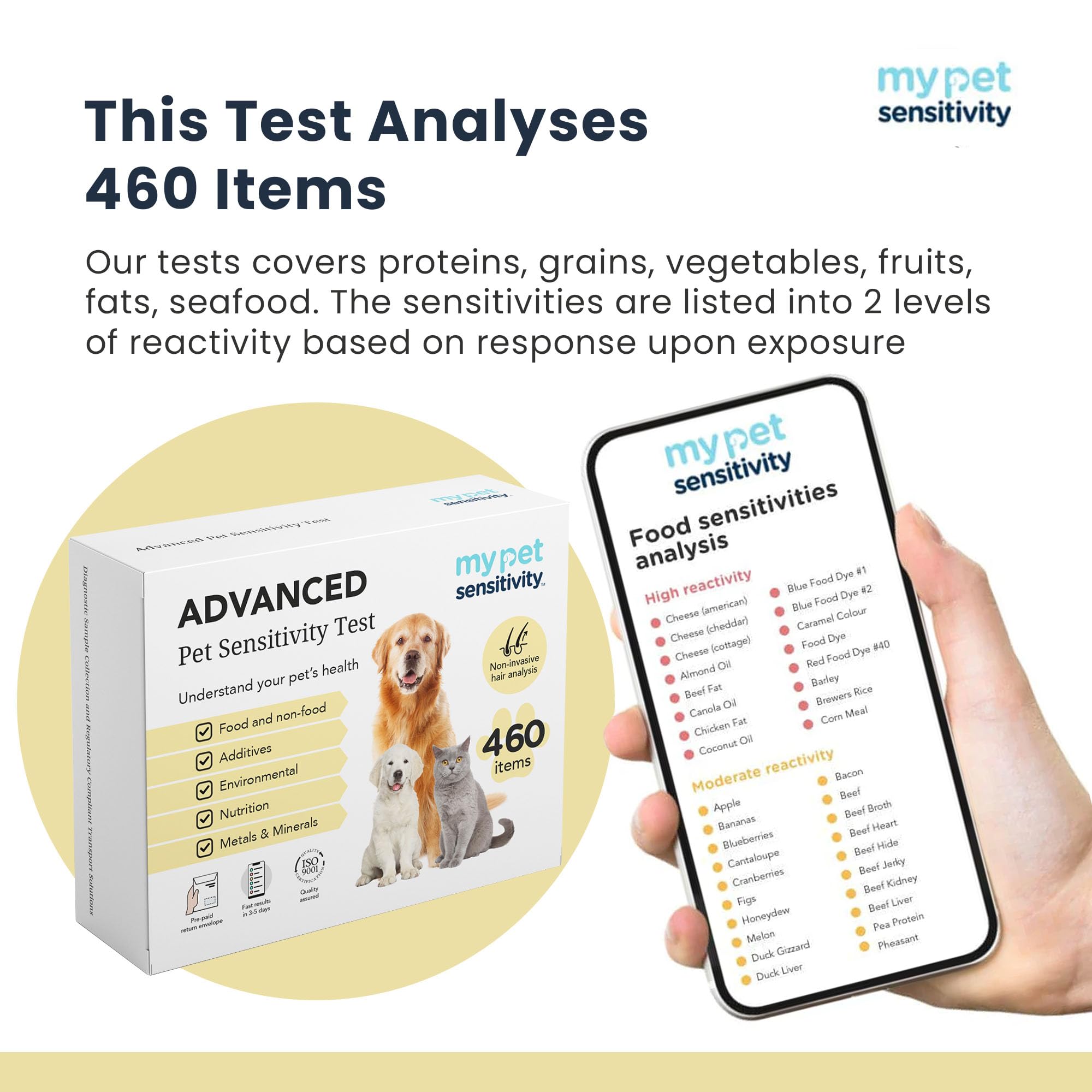 My Pet Sensitivity Advanced Test - at-Home Pet Test | 460 Items | Quick Results | Non-Invasive Hair Collection | Comprehensive Food, Environment, Nutrient & Mineral Analysis | All Breeds & Ages