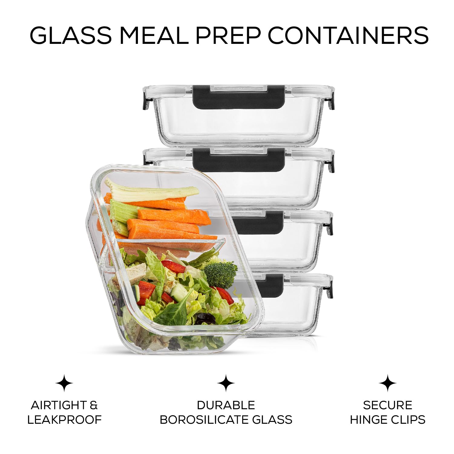 JoyJolt Divided Food Storage Containers with Lids Airtight. 5 Pack Glass Meal Prep Containers 2 Compartment Set Glass Bento Box. Reusable Food Containers, Portion Control Containers for Weight Loss