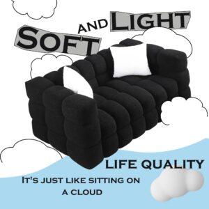 Olodumare 84.3" Modern Cloud Couch with Extra Deep Seats,3 Seater Sofa,Cream Boucle Couch with 2 Pillows Decor Furniture,Marshmallow Tufted Couches for Living Room,Office.Black