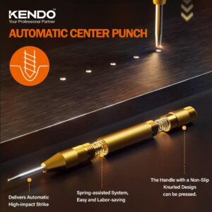 KENDO 5PCS Step Drill Bits with Automatic Center Punch - Black and Gold, High Speed Steel Unibit Step Drill Bit Set, Total 50 Sizes HSS Titanium Step Bits for Metal, DIY Lovers with Aluminum Case