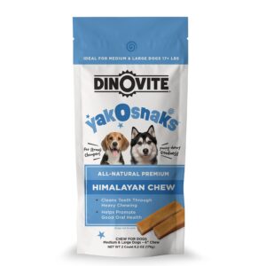 dinovite yakosnaks - himalayan yak chews for dogs - long lasting and low odor yak cheese dog chews (medium/large dogs)