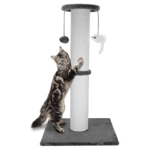 ahomdoo cat scratching post 34 inches heavy duty and thicker cat scratching post sisal rope with hanging ball and mice scratching post for indoor cats and adult(grey)