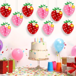 10 Pcs Strawberry Honeycomb Balls Strawberry Birthday Party Decorations Fruit Theme Table Centerpieces Tissue Paper Honeycomb Hanging Decors Strawberry Party Supplies for Baby Shower