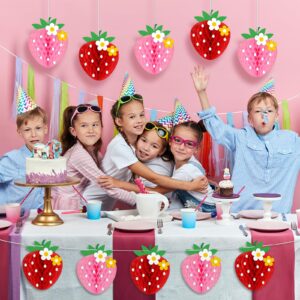 10 Pcs Strawberry Honeycomb Balls Strawberry Birthday Party Decorations Fruit Theme Table Centerpieces Tissue Paper Honeycomb Hanging Decors Strawberry Party Supplies for Baby Shower