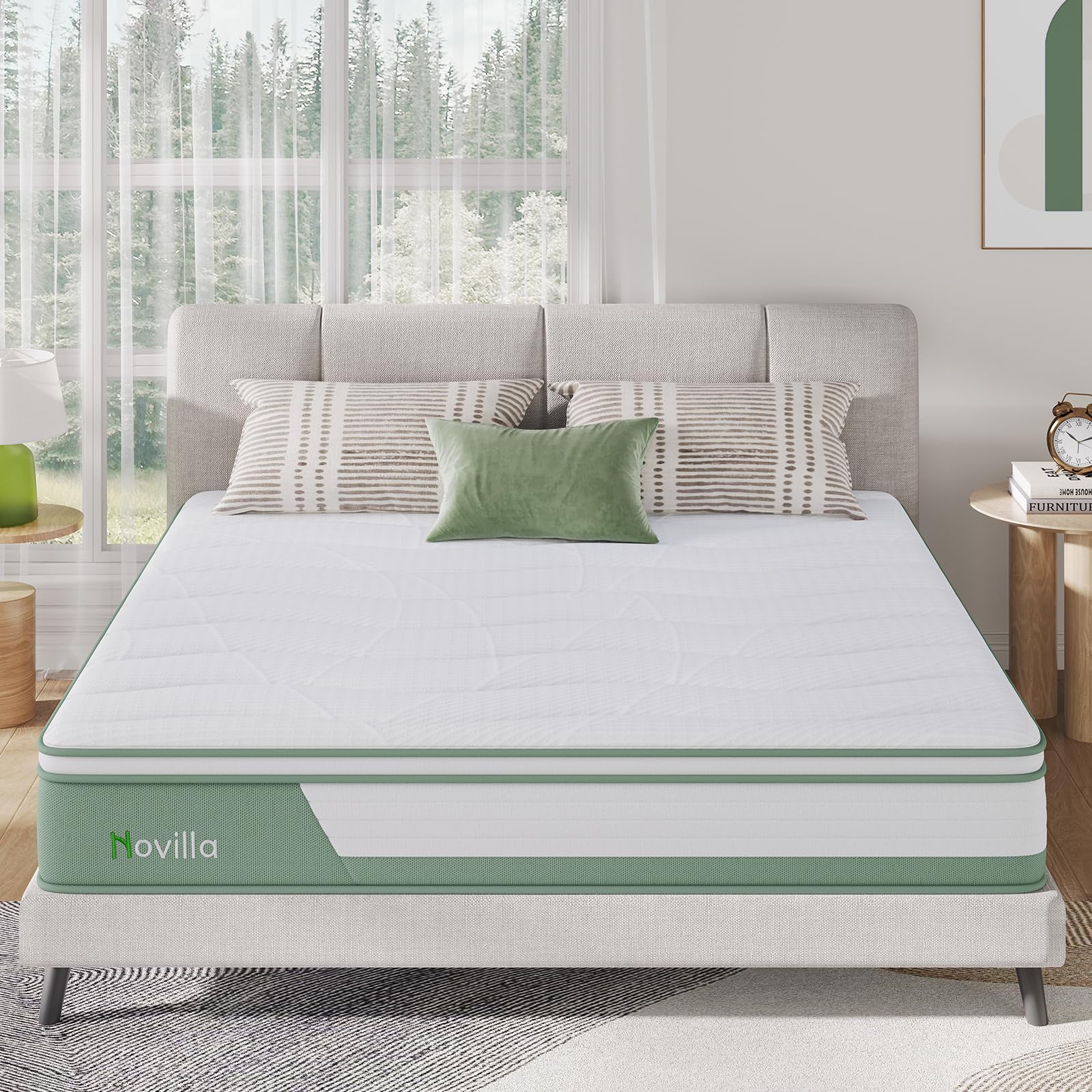 Novilla Mattress Queen, 12 Inch 5-Zone Hybrid Mattress with Gel Memory Foam for Pressure Relief & Cool Night, Midume Firm Queen Mattress in A Box