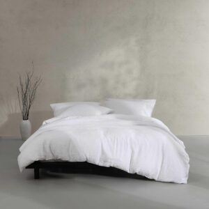 calvin klein - king duvet cover set, soft cotton jacquard bedding, crinkle textured home decor (washed texture white, king)